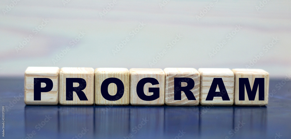 concept word PROGRAM on cubes on a beautiful blue background Stock ...