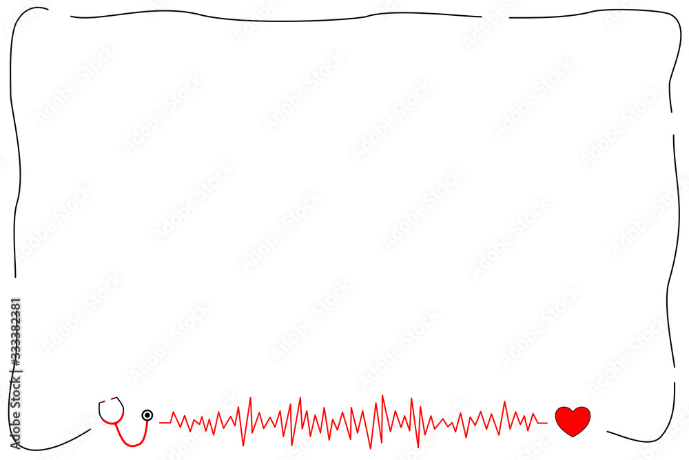 Vector - Stethoscope, Heartbeat and simple line on white background ...