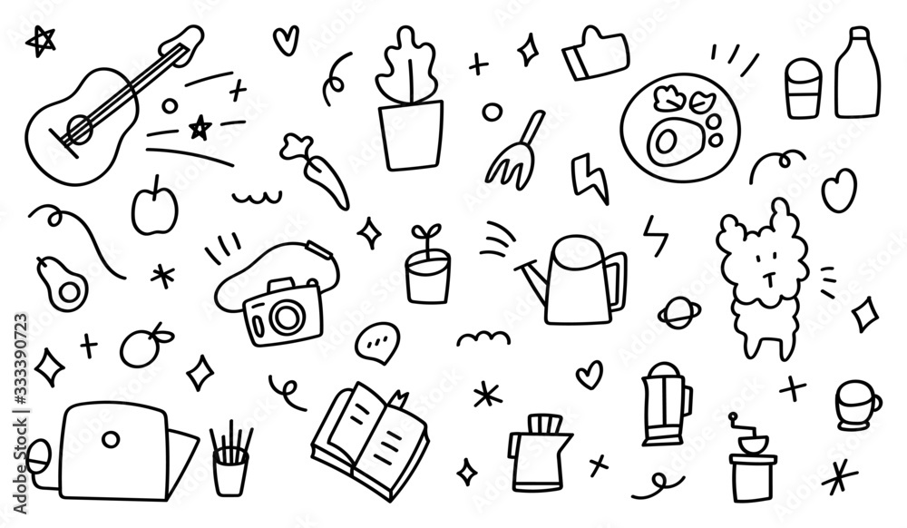 Cute doodle design with home activity for stay home and safe. travel ...