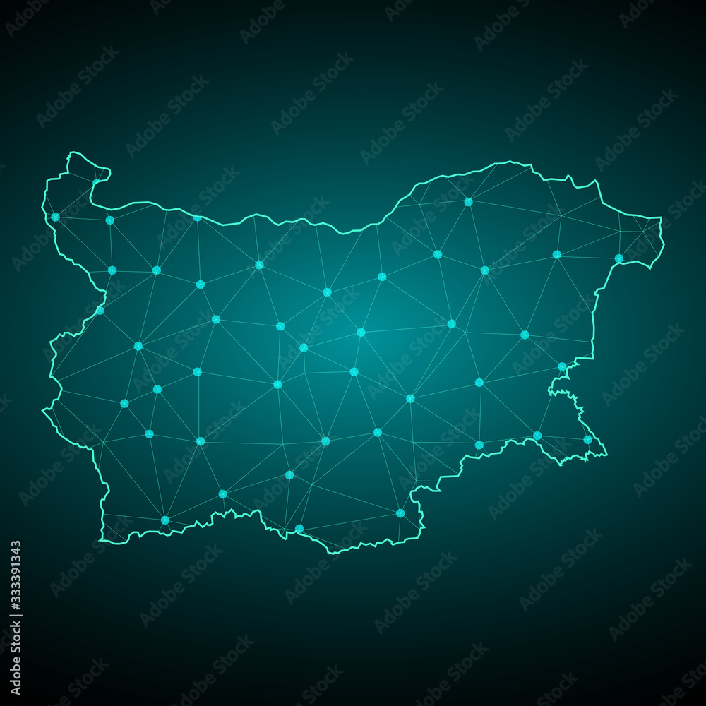 Map of Bulgaria from Polygonal wire frame low poly mesh, contours ...