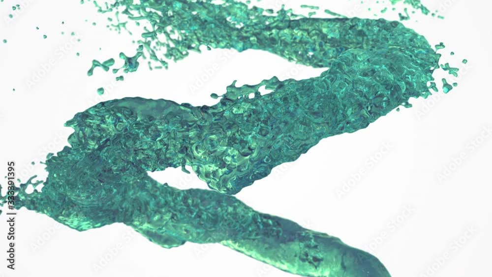 Abstract green aqua liquid flowing and splashing up. 4k 3D animation ...