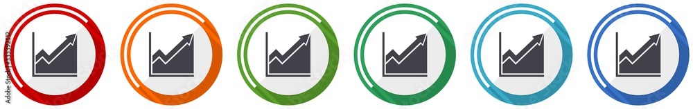 Histogram icon set, flat design vector illustration in 6 colors options ...