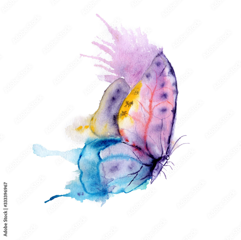 watercolor drawing - butterfly made of blots and splashes Stock ...