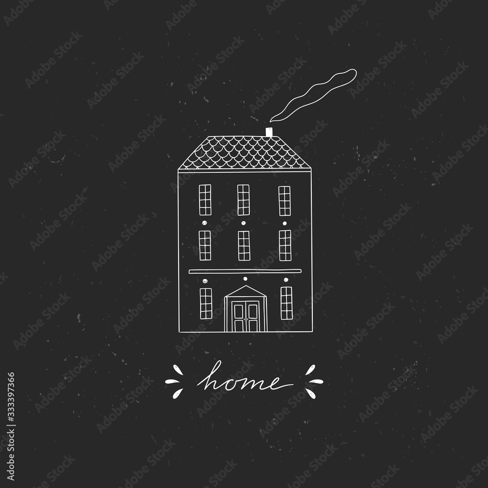 Elegant thin outline house vector illustration on black background ...