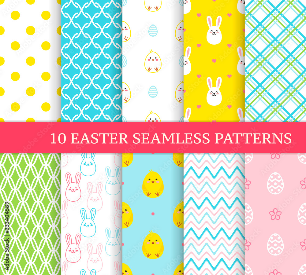 Ten different Easter seamless patterns. Endless texture for wallpaper ...