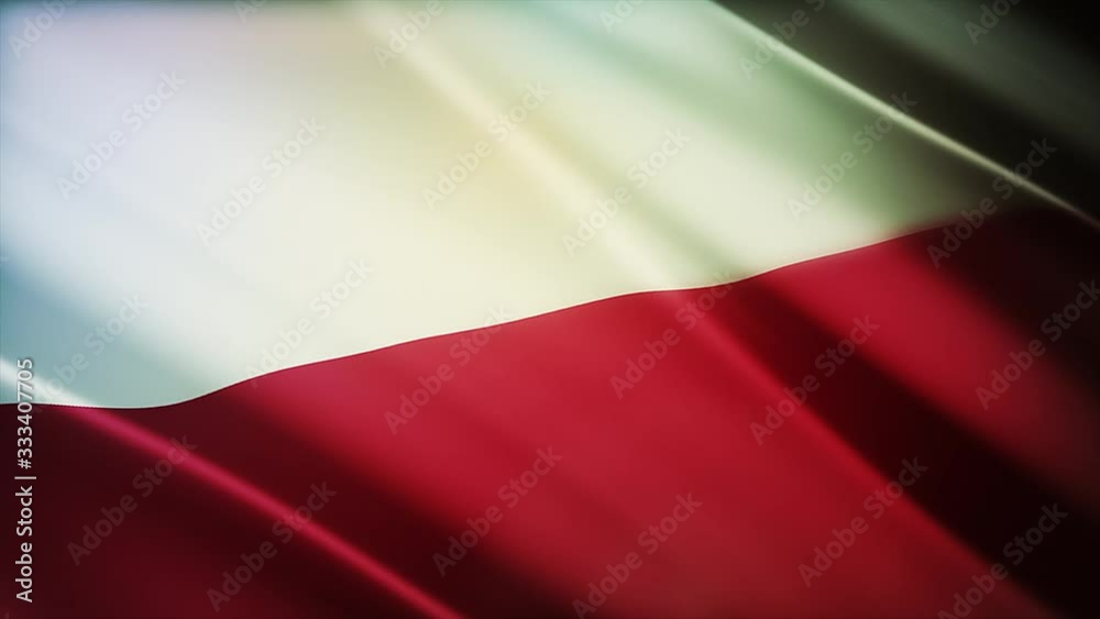 4k Poland National flag slow loop seamless waving with visible wrinkles ...