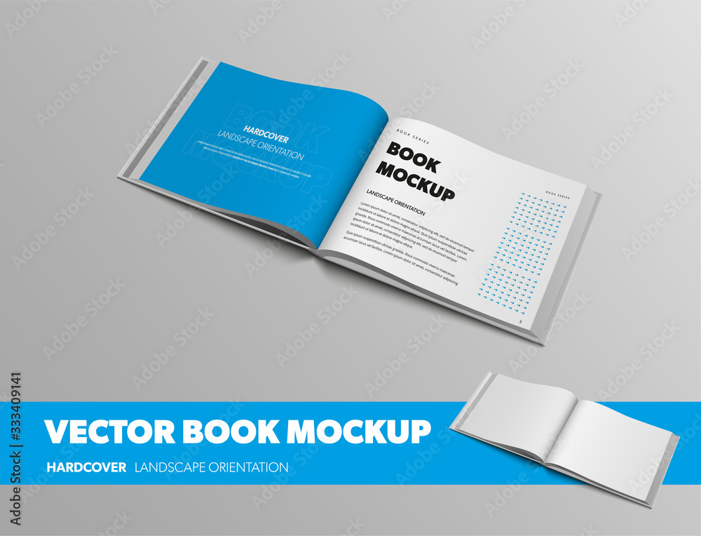 Standard size open book template with abstract pattern, with blue page ...