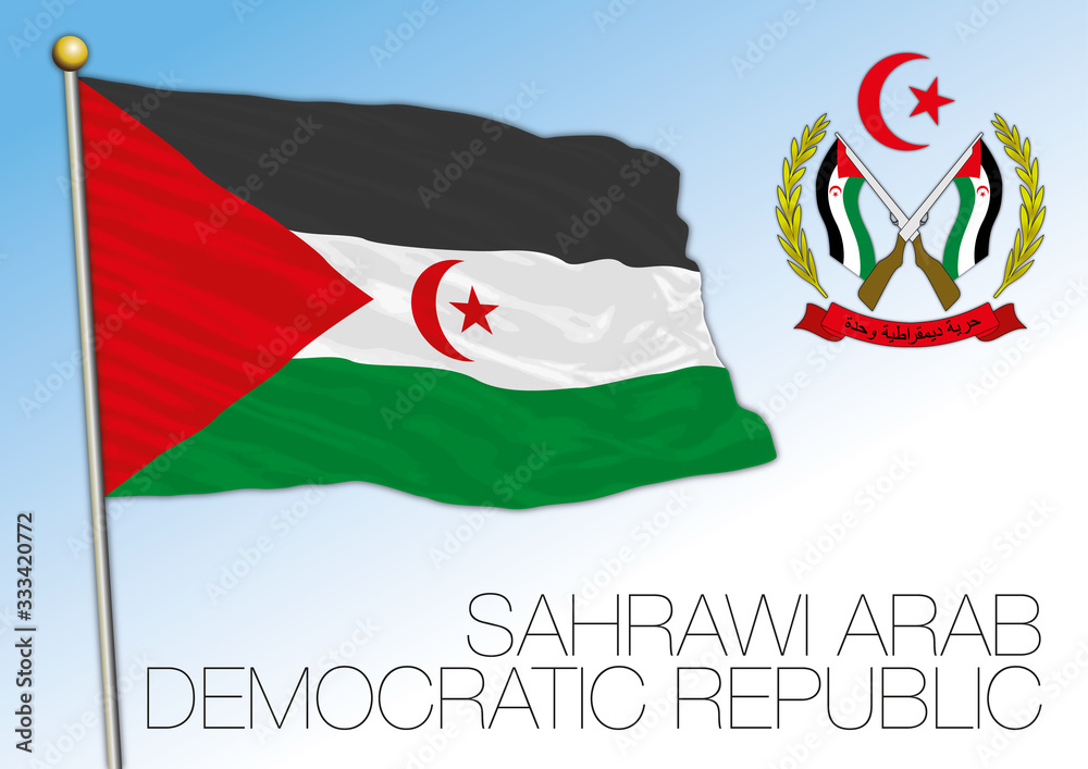 Sahrawi official national flag and coat of arms, african country ...