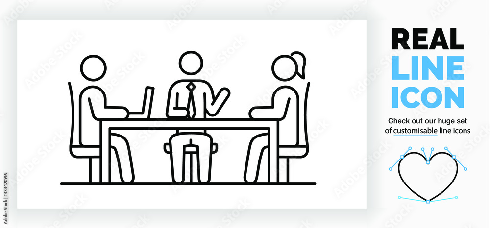 Editable real line icon of a male and female stick figure in a business ...