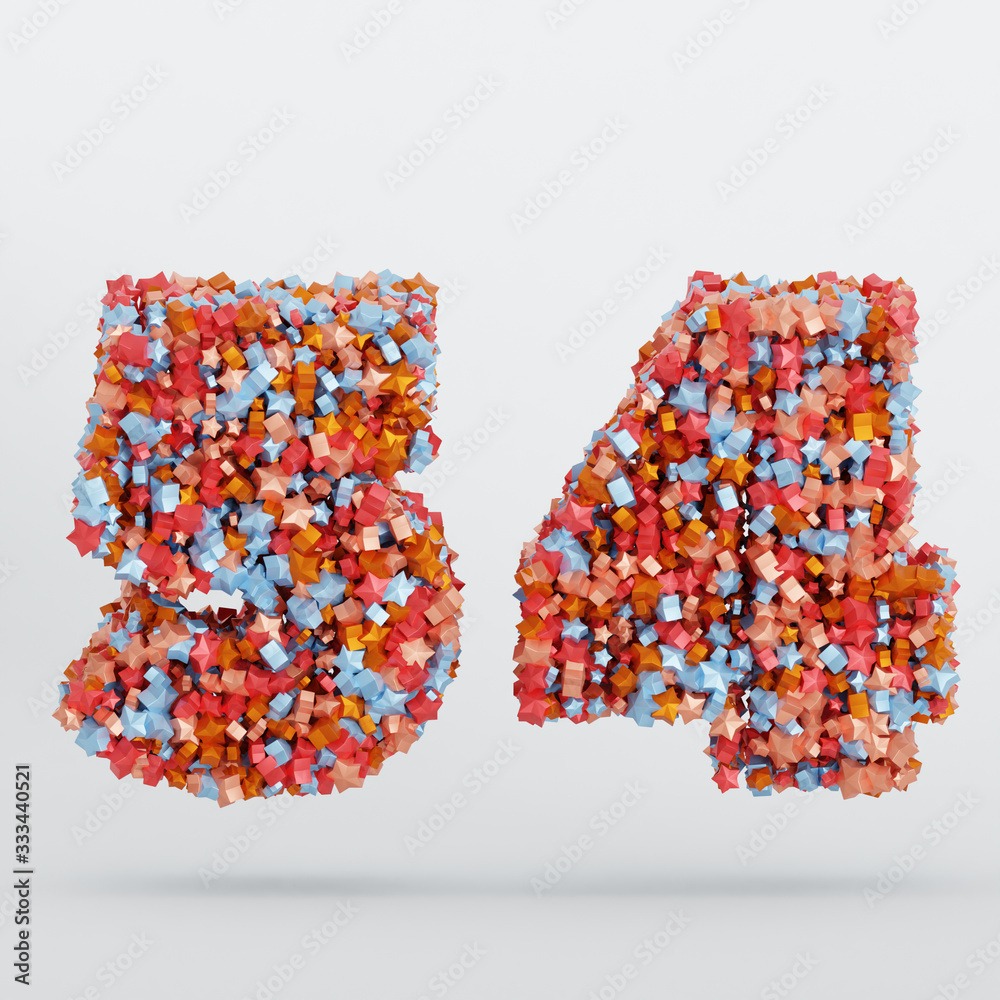 Number 54 3D Text Illustration, Digits With Pink And Sky Colors Stars ...