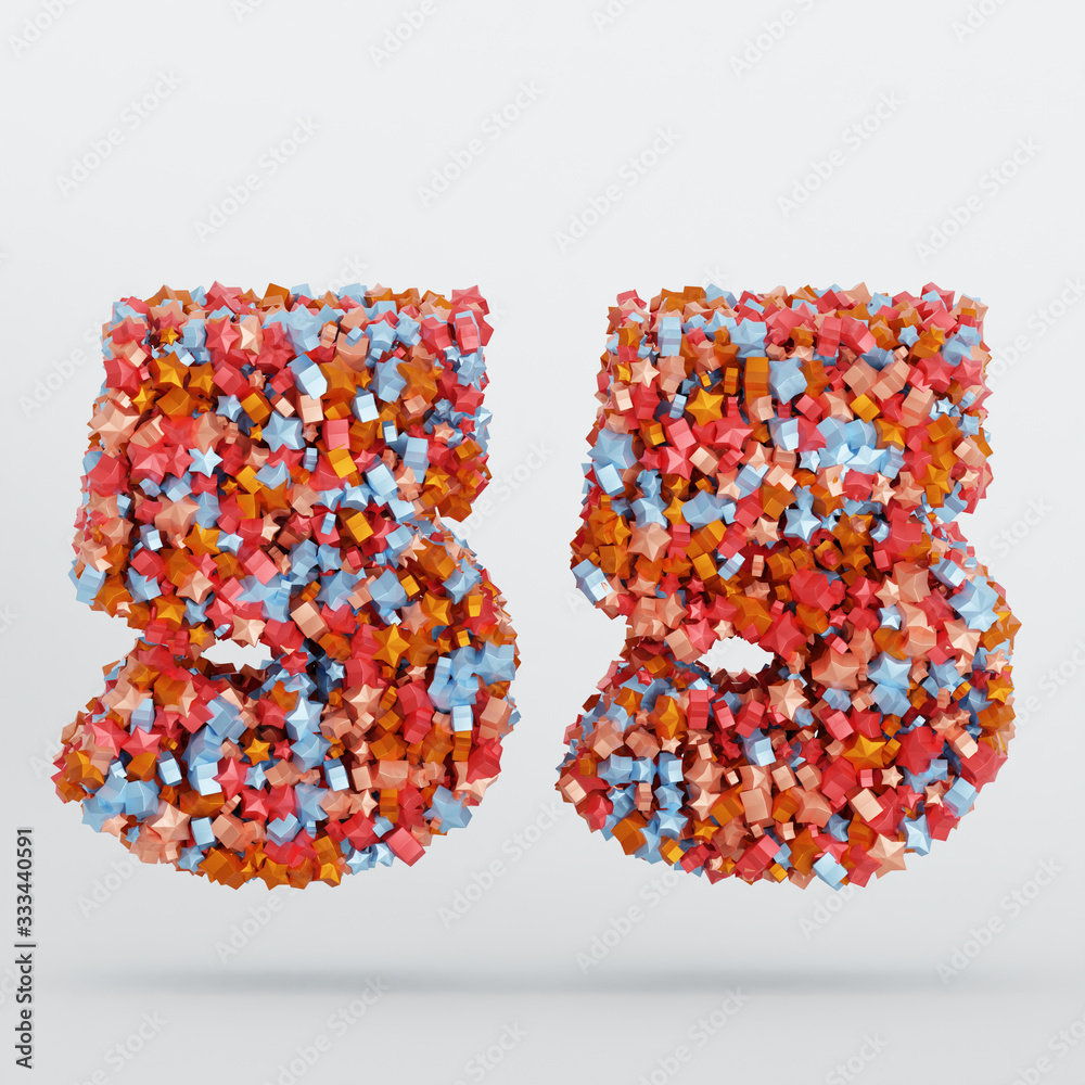 Number 55 3D Text Illustration, Digits With Pink And Sky Colors Stars ...
