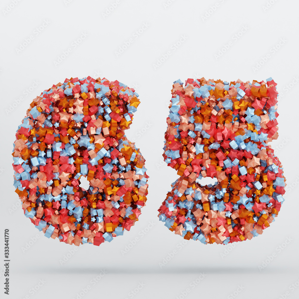 Number 65 3D Text Illustration, Digits With Pink And Sky Colors Stars ...