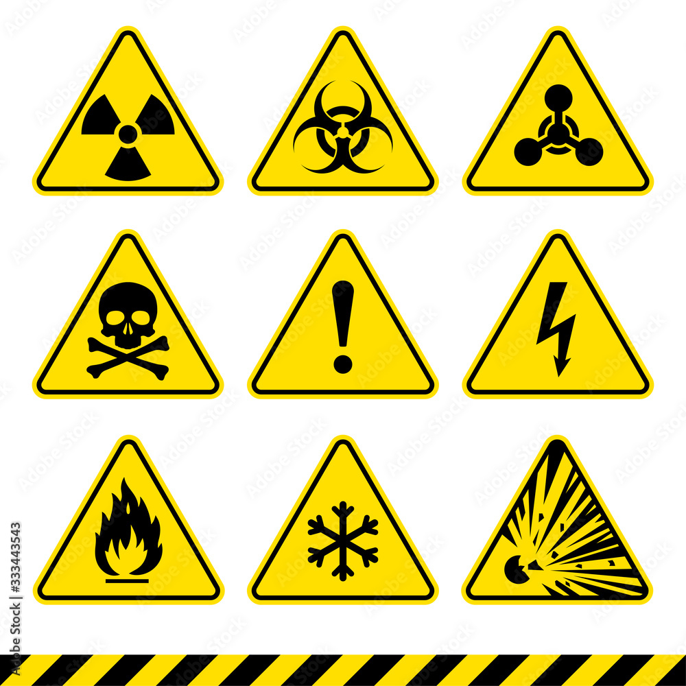 Warning Signs Set Danger Icons Radiation Sign Biohazard Sign Toxic Warning Signs Set Danger Icons Radiation Sign Biohazard Sign Toxic