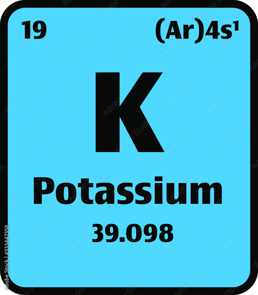Potassium (K) button on blue background on the periodic table of ...