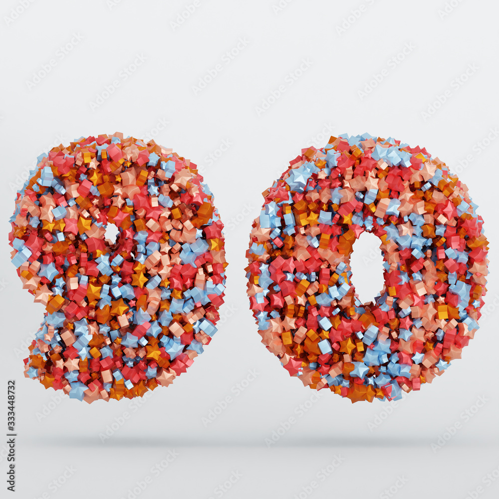Number 90 3D Text Illustration, Digits With Pink And Sky Colors Stars ...
