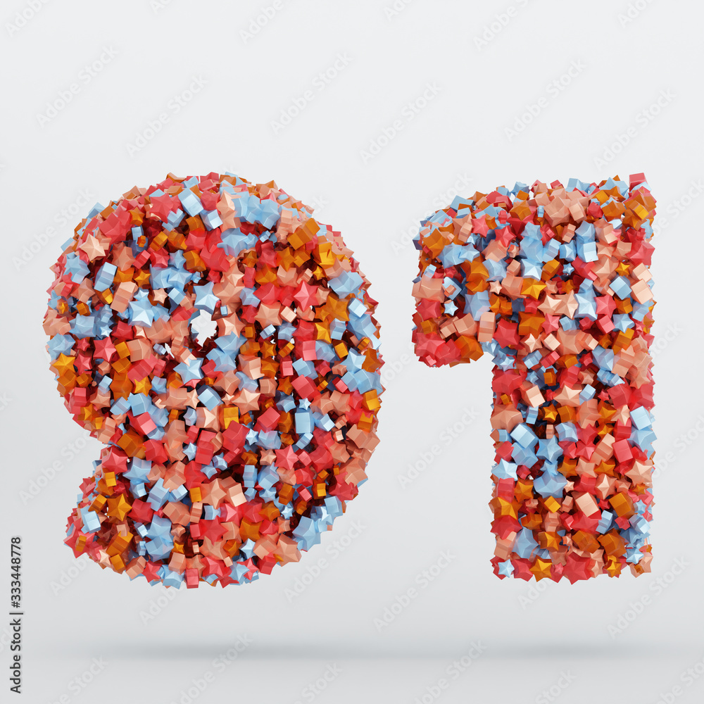 ภาพประกอบสต็อก Number 91 3D Text Illustration, Digits With Pink And Sky ...