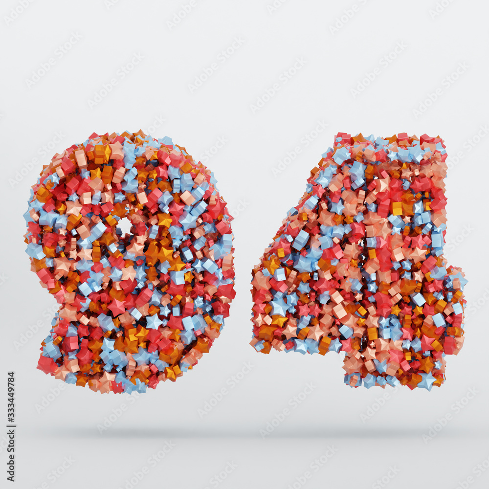 Number 94 3D Text Illustration, Digits With Pink And Sky Colors Stars ...