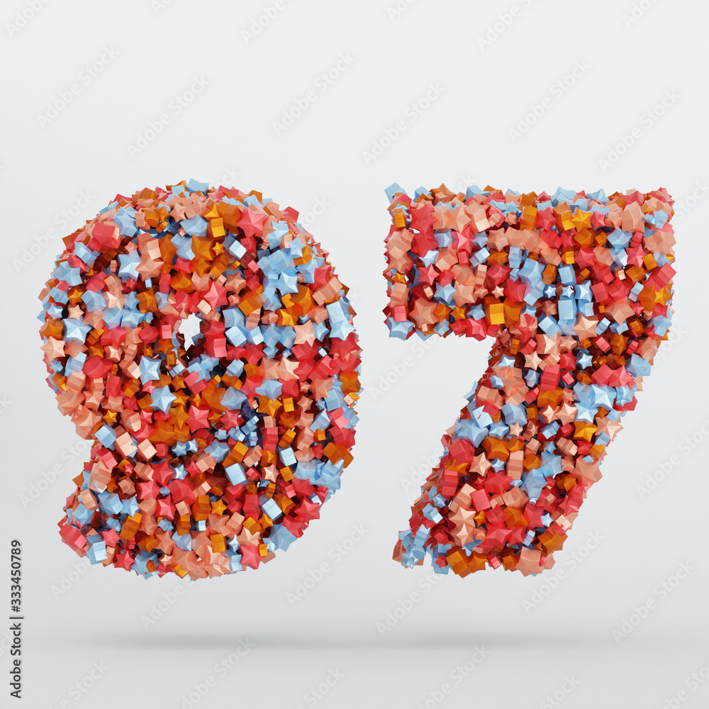 Number 97 3D Text Illustration, Digits With Pink And Sky Colors Stars ...
