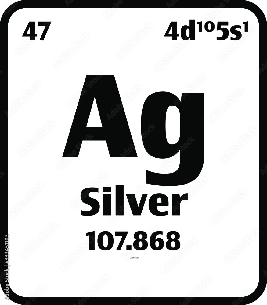 Silver (Ag) button on black and white background on the periodic table ...