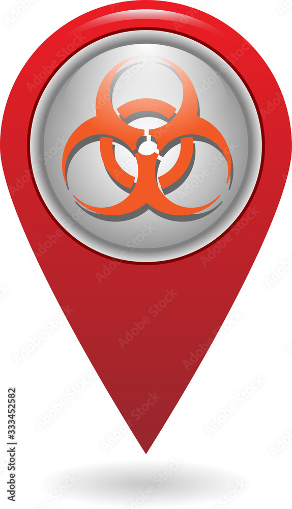 Vector red map marker with symbol biohazard Stock Vector | Adobe Stock