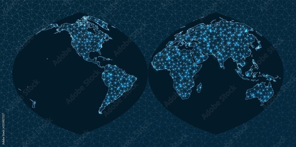 Abstract Telecommunication World Map Interrupted Quartic Authalic Projection World Network
