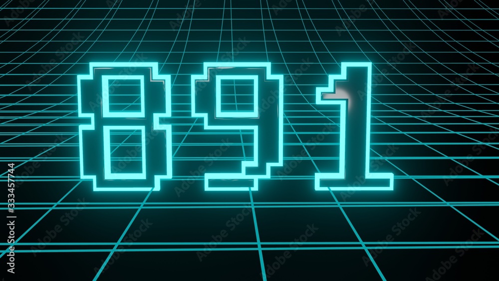 Number 891 in neon glow cyan on grid background, isolated number 3d ...