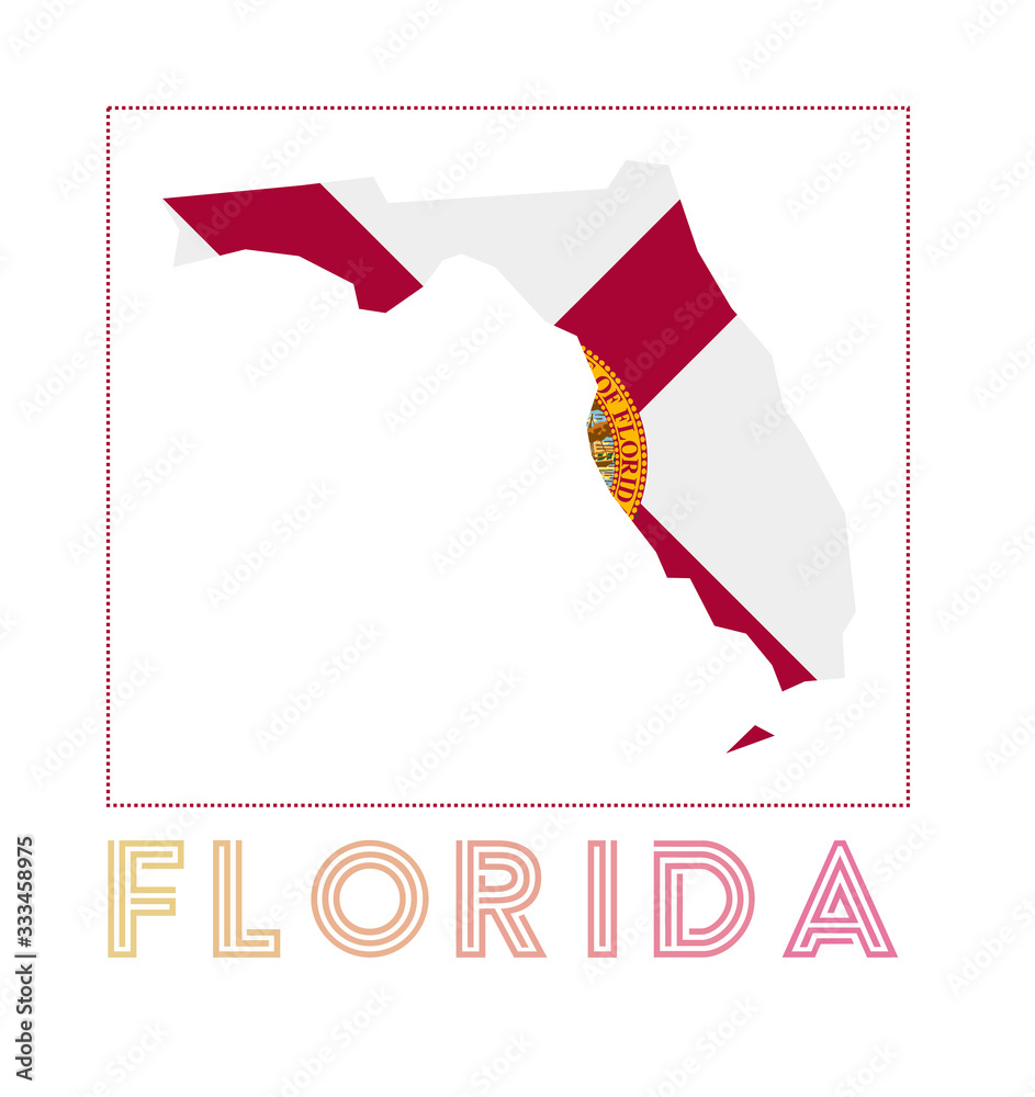 Florida Logo. Map of Florida with us state name and flag. Appealing ...