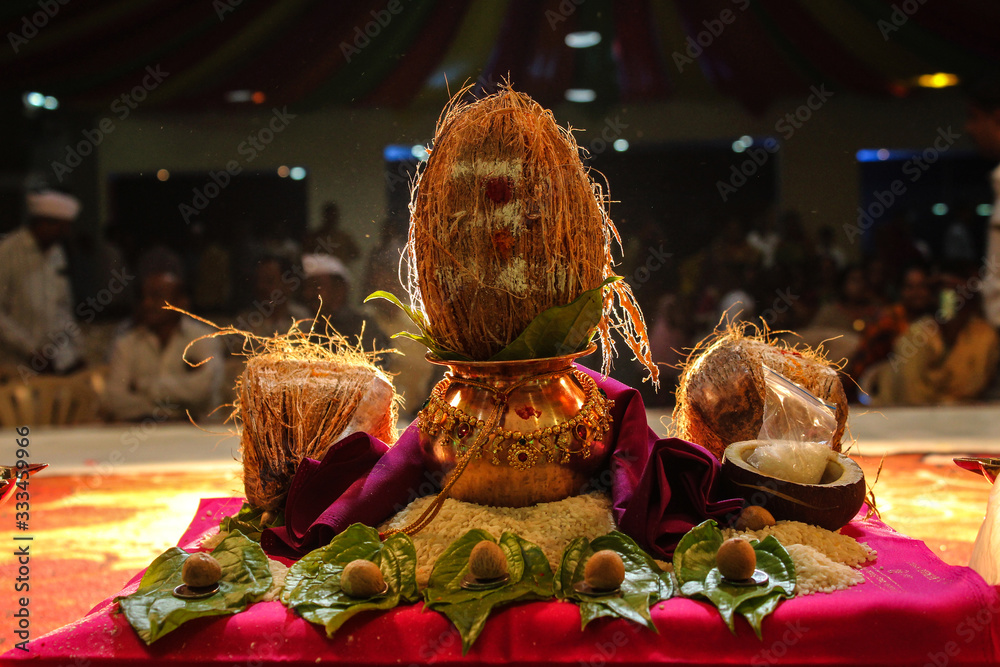 Stock photo of Indian hindu wedding rituals, small wooden stool cover ...