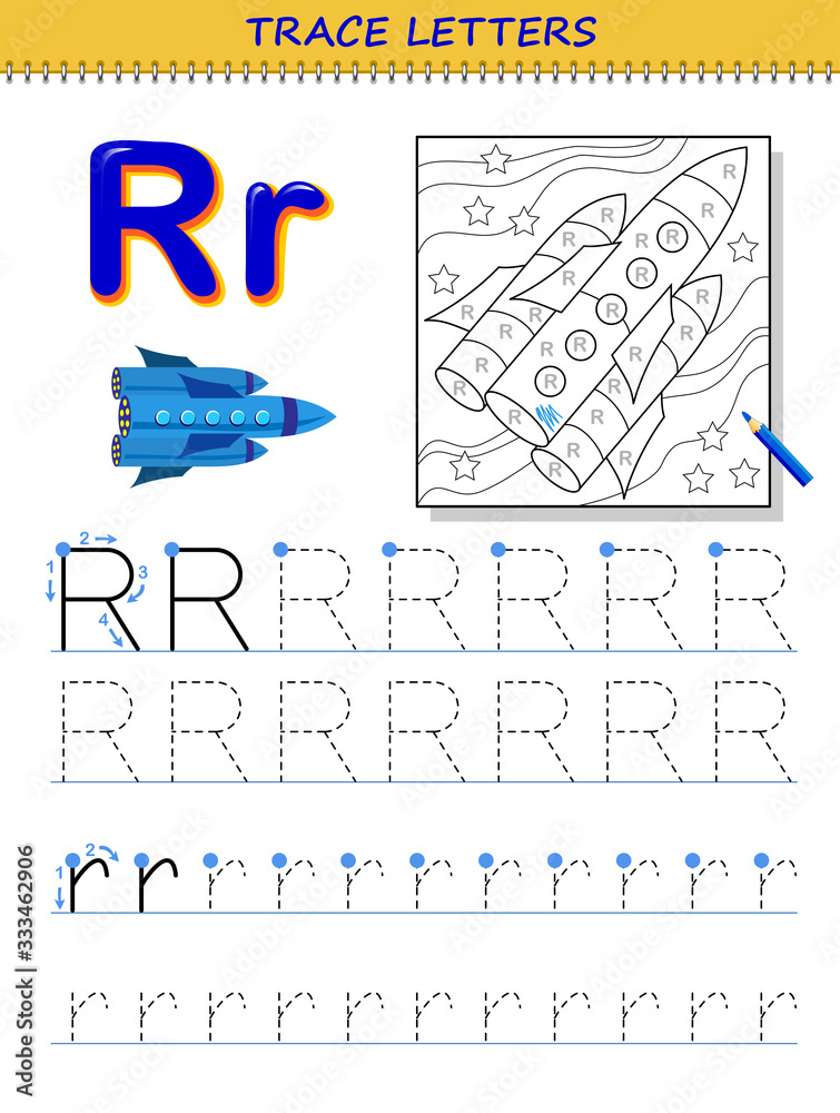 Tracing letter R for study alphabet. Printable worksheet for kids ...