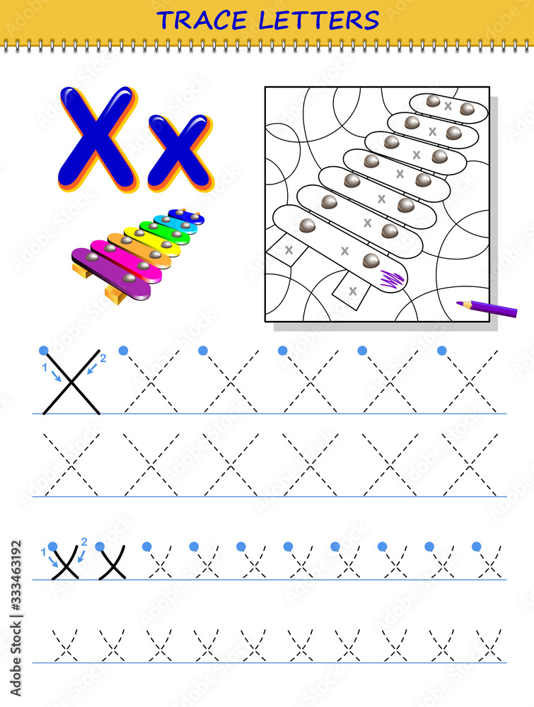 Tracing letter X for study alphabet. Printable worksheet for kids ...