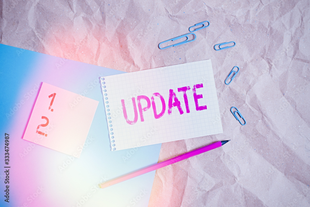 Text sign showing Update. Business photo text by adding new information ...