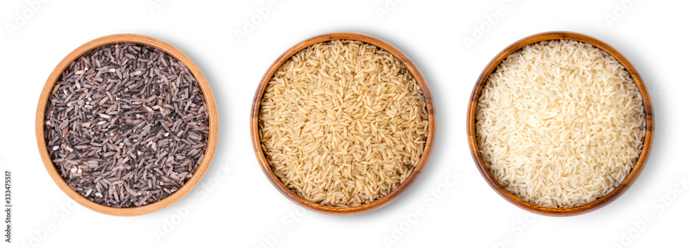 Various type and color of rice ; paddy rice, riceberry ,brown coarse ...