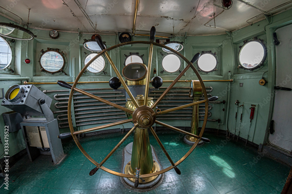 old ship command bridge steering wheel Stock Photo | Adobe Stock