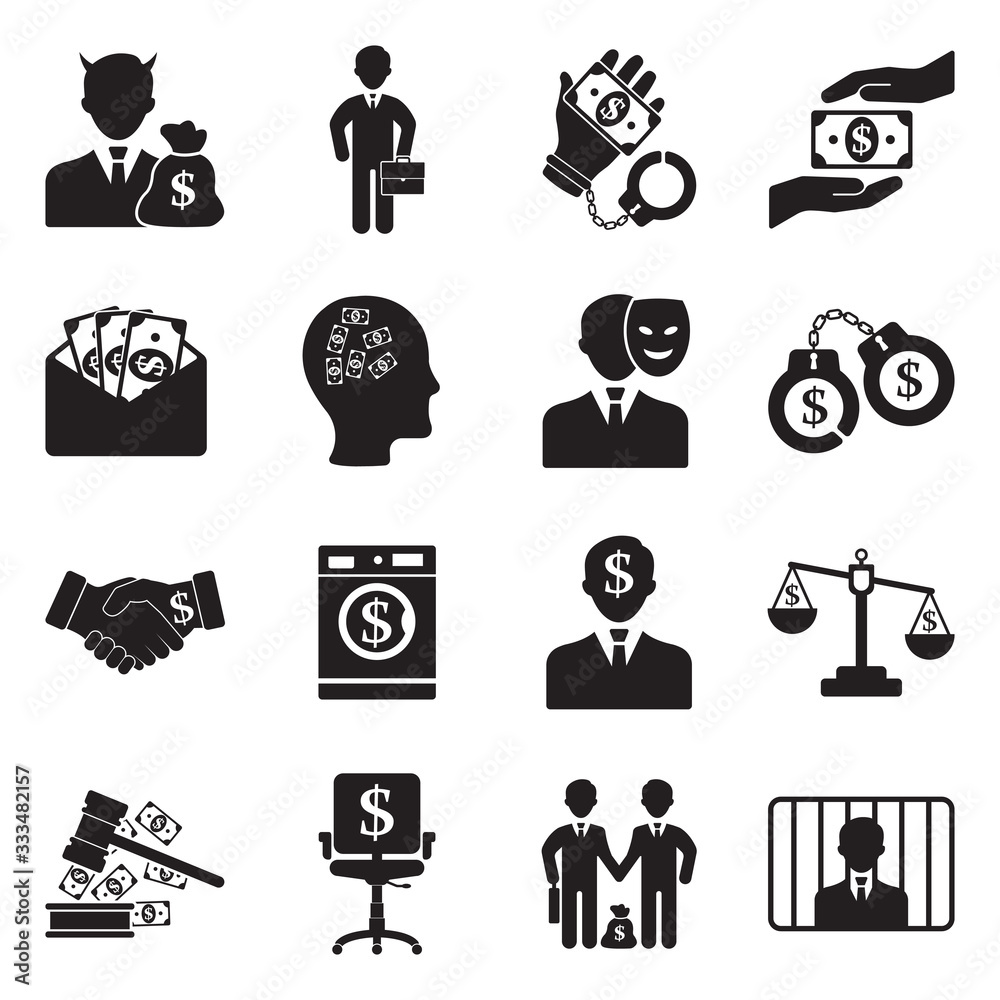 Corruption Icons. Black Flat Design. Vector Illustration. Stock Vector ...