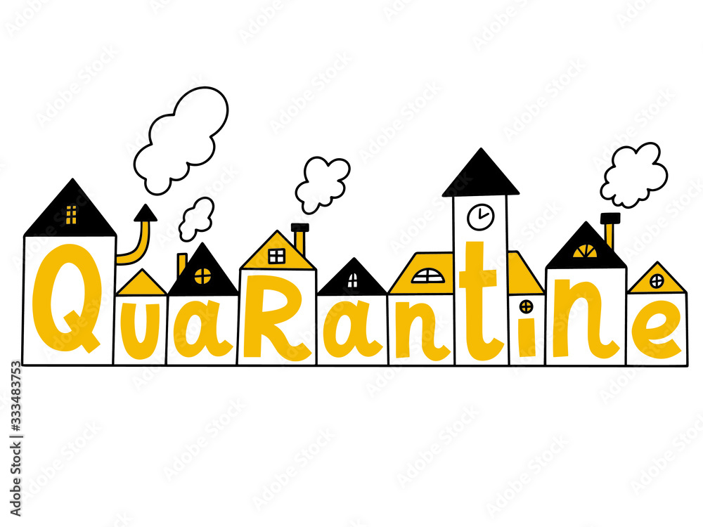 Covid 19 prevention concept. Self isolation quarantine. Hand drawn ...