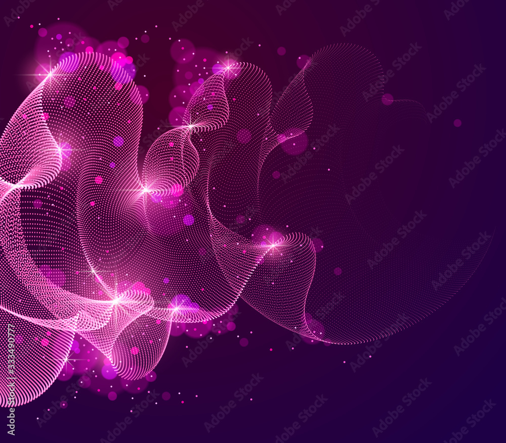 Dynamic magic wave transparent tulle textile on wind over dark ...