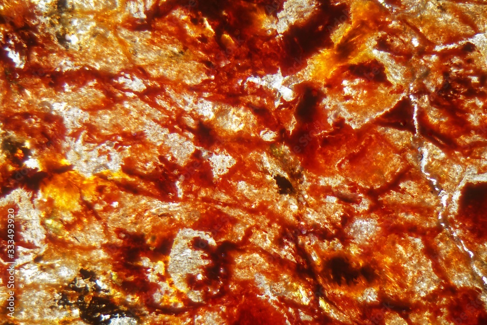 Petrographic thin section of an iron rich laterite soil. Stock Photo ...