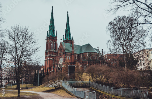 Helsinki, Finland. St. John's Church exterior in winter among the trees ...