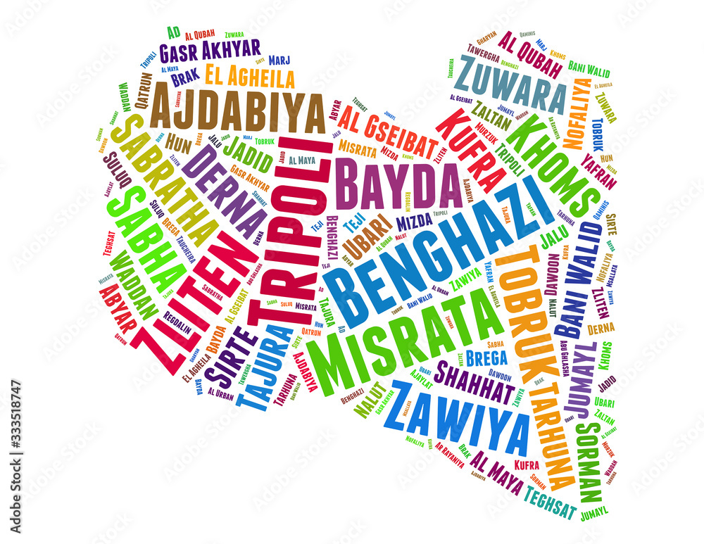 Libya map and list of cities word cloud concept Stock Illustration ...