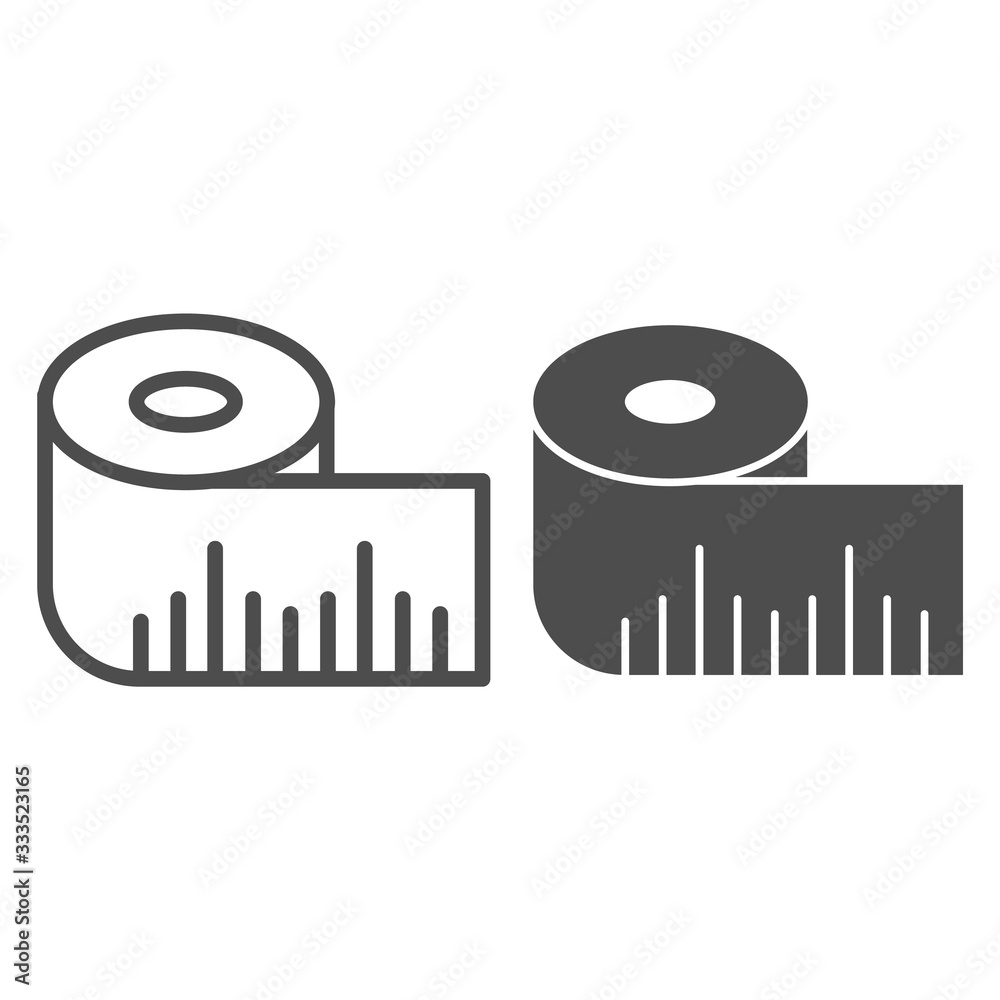 Measure tape line and solid icon. Fitness measuring braid with ...
