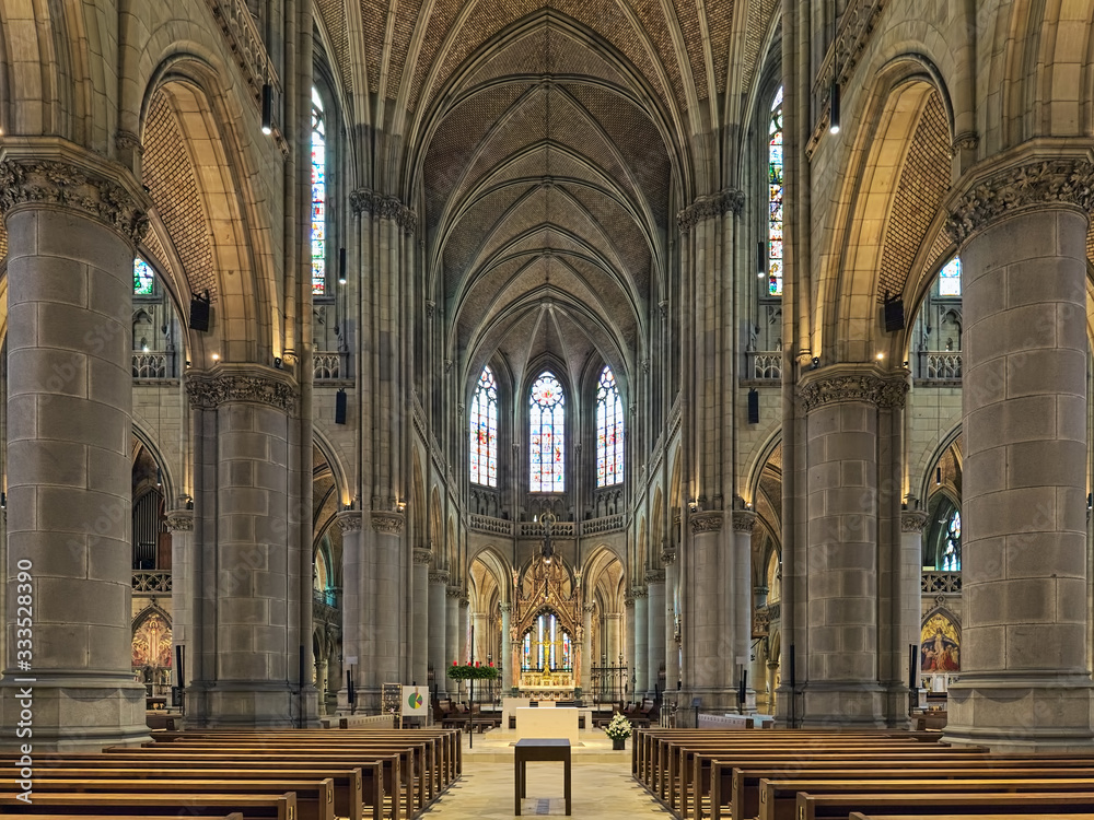 Linz, Austria. Interior of New Cathedral (Cathedral of the Immaculate Conception). This is the ...