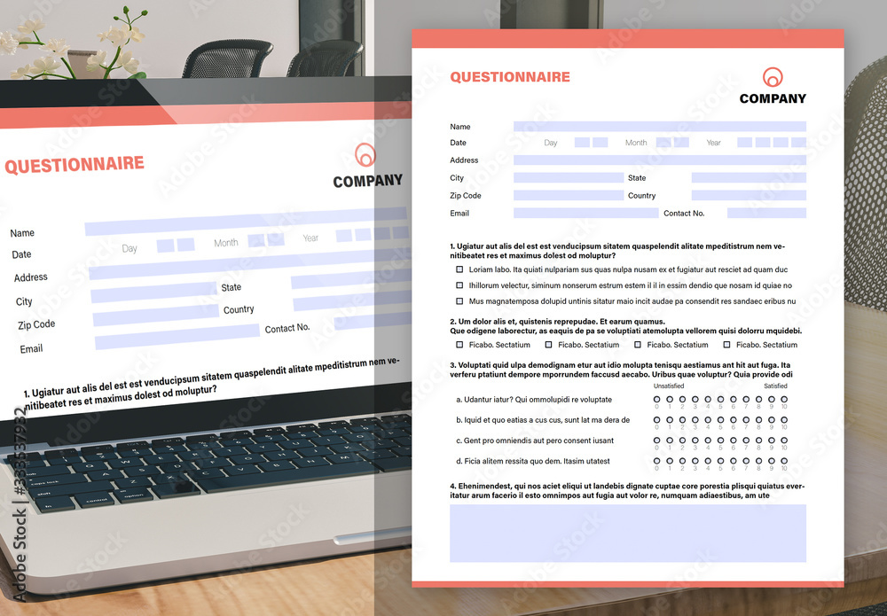 Interactive Form Layout with Red Header and Footer Elements Stock ...
