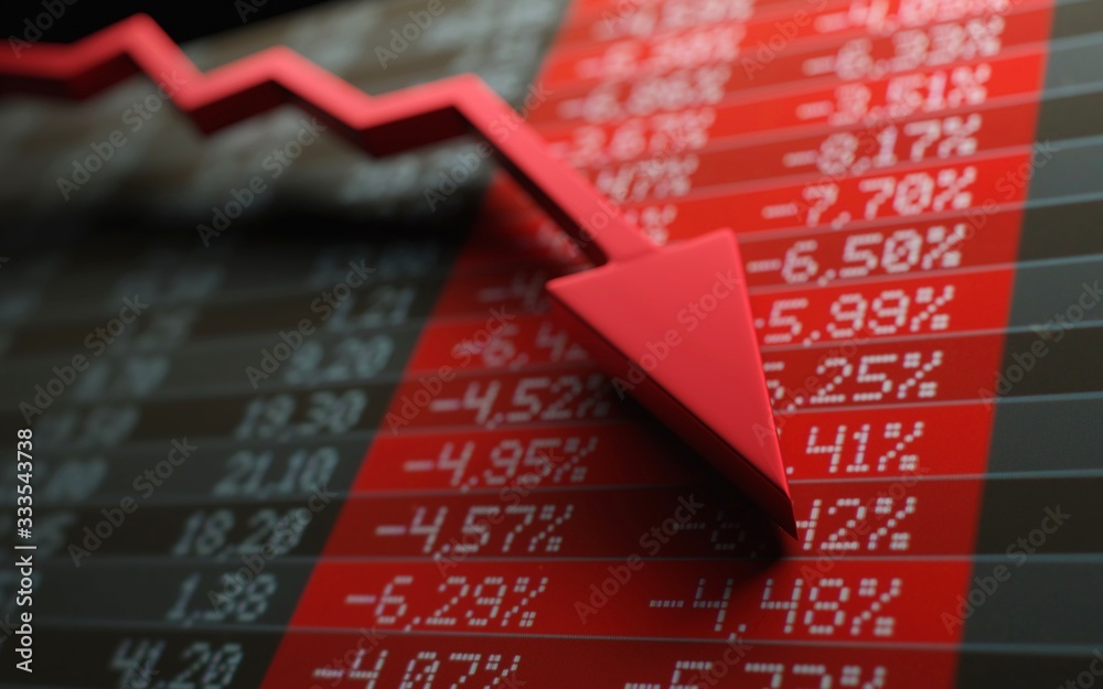 Stock market crash and panic, financial losses, economic recession ...