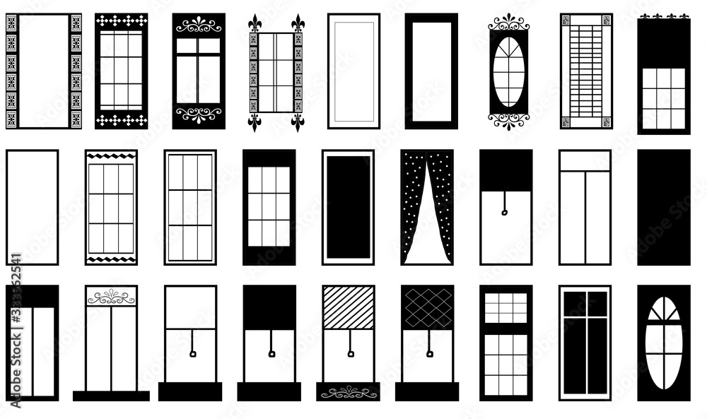 windows collection drawings, different architectural elements set of ...