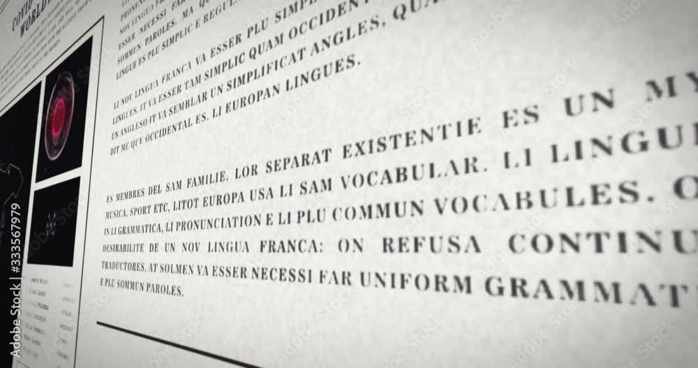 Newspaper headlines all report the corona virus. Flight over digital ...