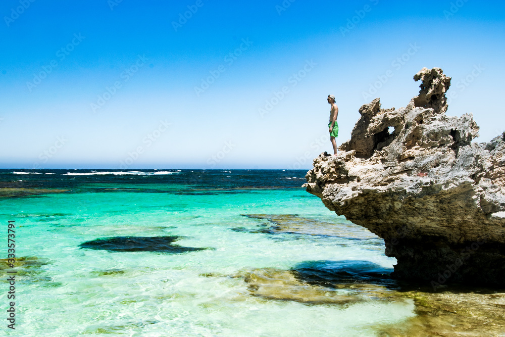 Snorkelling in Cristal clear water coastal reef in Rottnest Island ...