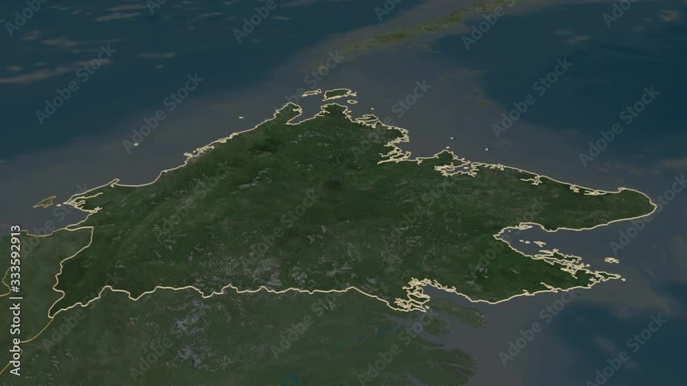 Sabah, state with its capital, zoomed and extruded on the satellite map ...