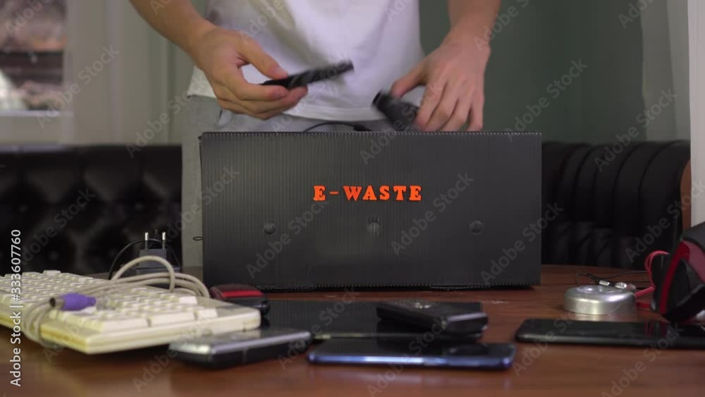 Broken faulty outdated unusable obsolete electronic devices, equipment ...