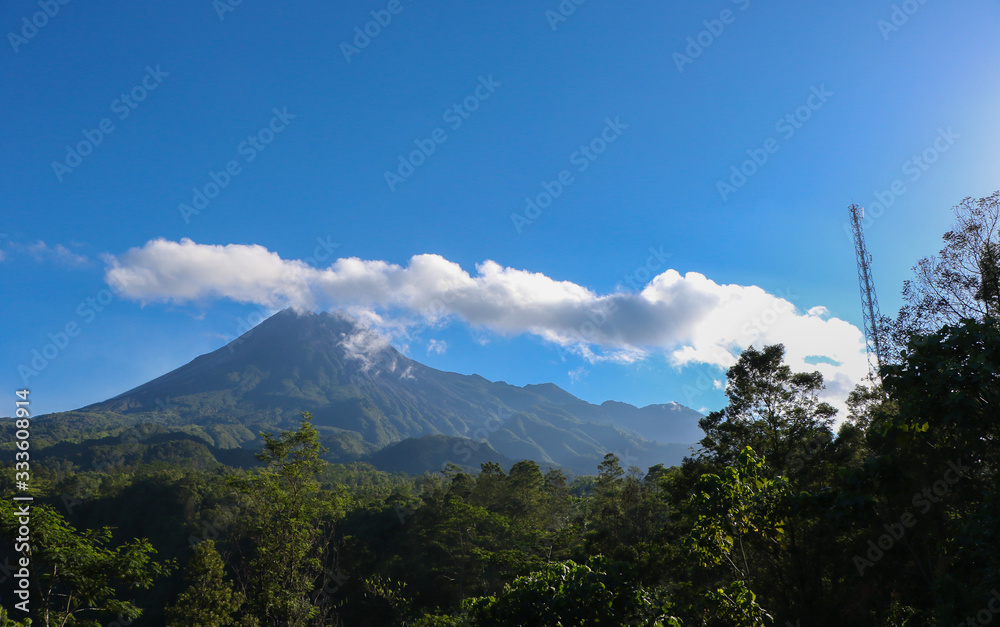 Amazing view of Mount Merapi at 6 a.m. Mount Merapi is active mountain ...
