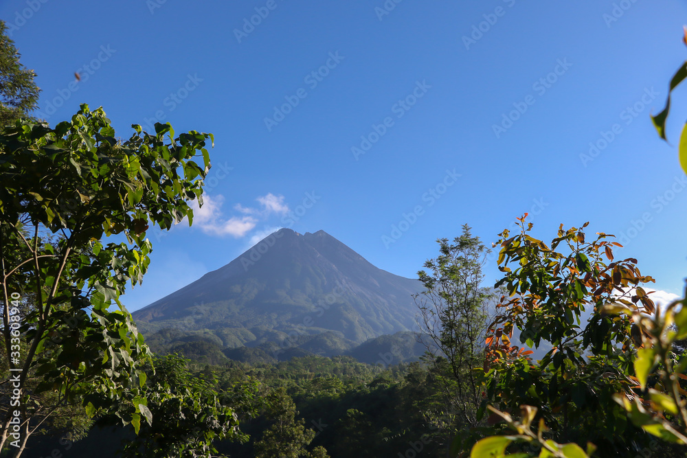 Amazing view of Mount Merapi at 6 a.m. Mount Merapi is active mountain ...